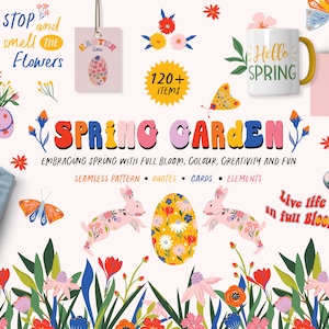 Spring Clipart Set, Floral Seamless Pattern, Easter Printable Cards ...