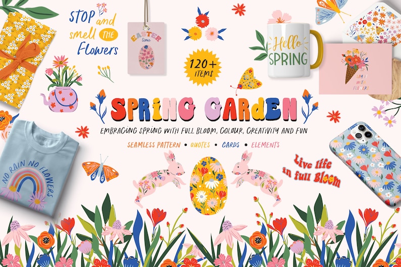 Spring Clipart Set Floral Seamless Pattern Easter Printable - Etsy