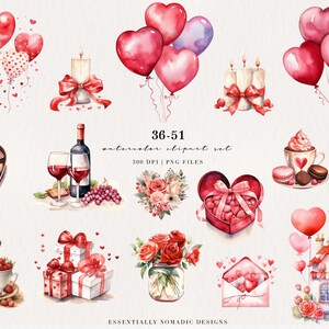 95 Watercolor Valentines Day Clipart, Vintage Watercolor Love Clipart ...