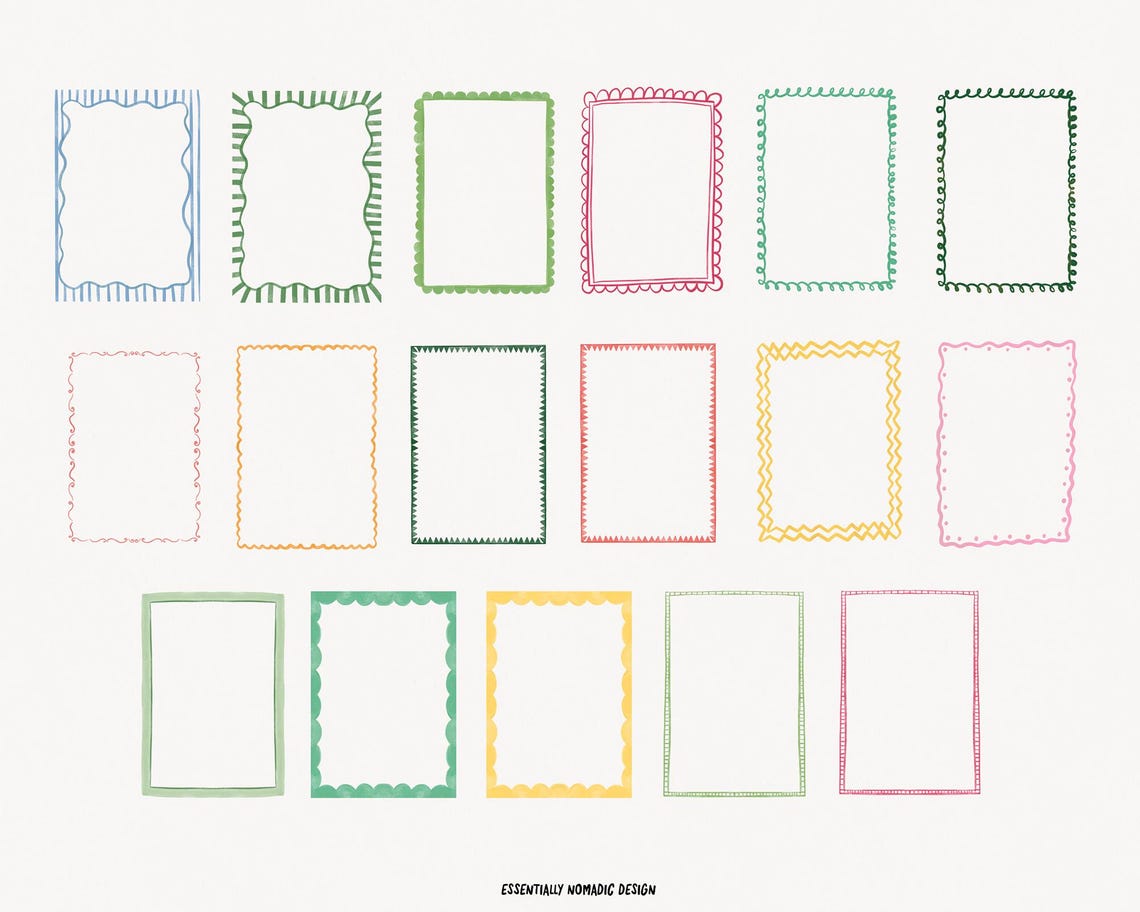 Watercolor Whimsical Frames Clipart PNG – 85 Hand-drawn Wavy Squiggle ...