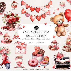 95 Watercolor Valentines Day Clipart, Vintage Watercolor Love Clipart ...