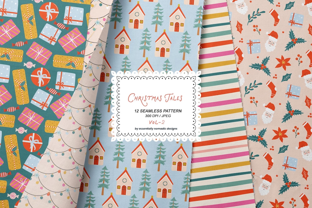 12 Retro Christmas Seamless Pattern Bundle, Vintage Holiday Fabric ...