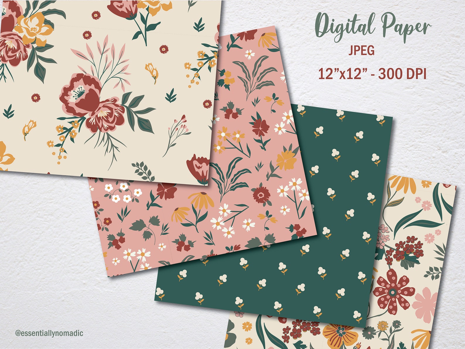 Floral Digital Paper Boho Flowers Seamless Pattern Floral - Etsy