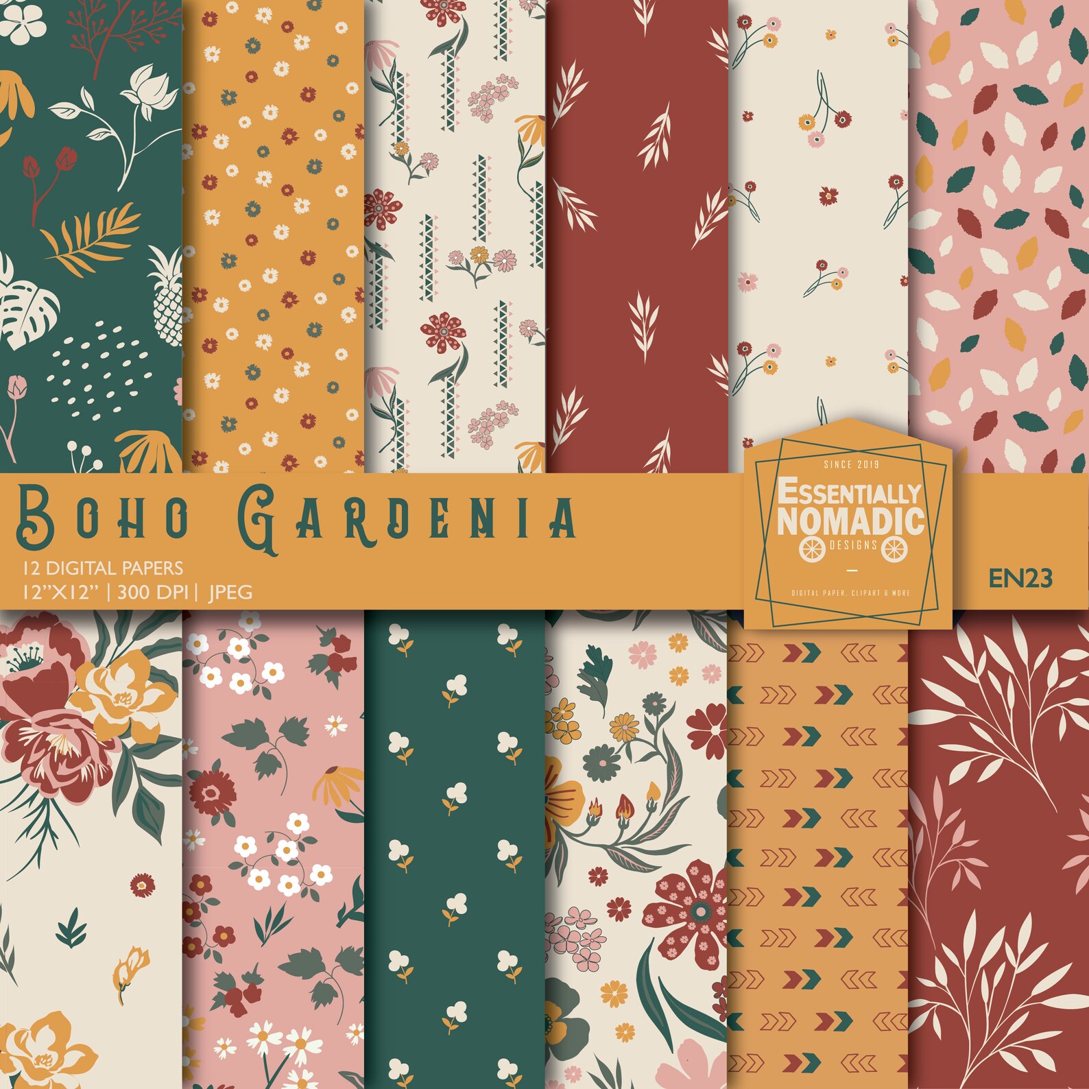 Floral Digital Paper Boho Flowers Seamless Pattern Floral - Etsy