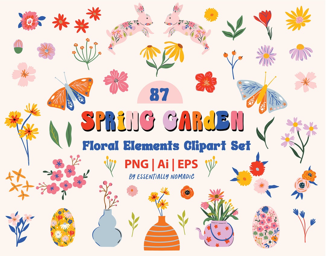 Cute Spring Flowers Clipart Set, Bright Floral Elements Clipart,spring ...