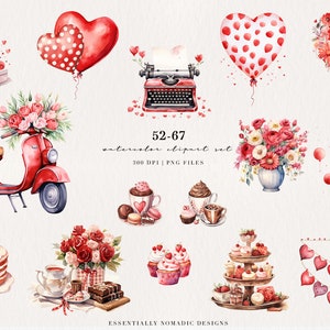 95 Watercolor Valentines Day Clipart, Vintage Watercolor Love Clipart ...