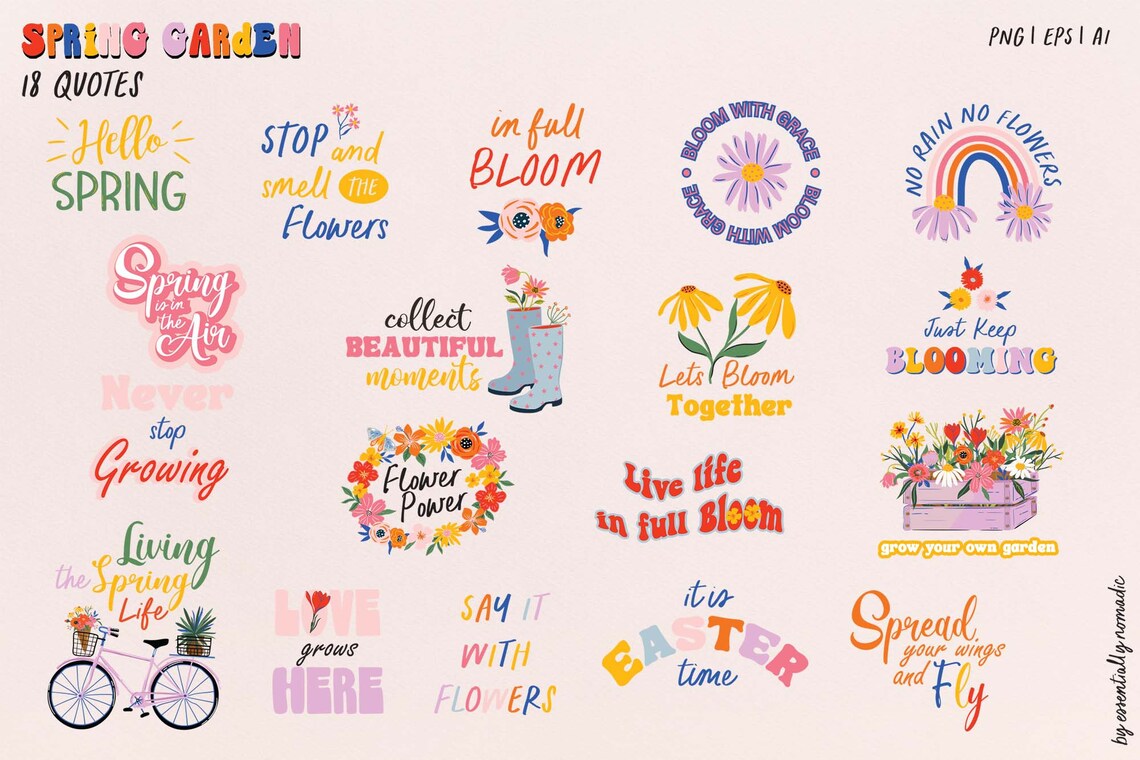 Spring Clipart Set Floral Seamless Pattern Easter Printable - Etsy