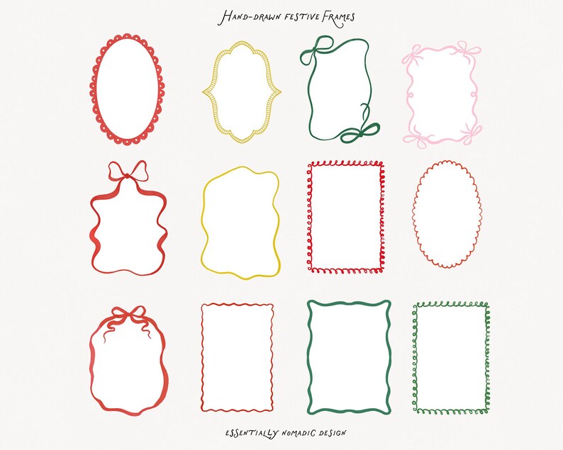 Watercolor Festive Frames Clipart, Hand Drawn Doodle Red & Green ...