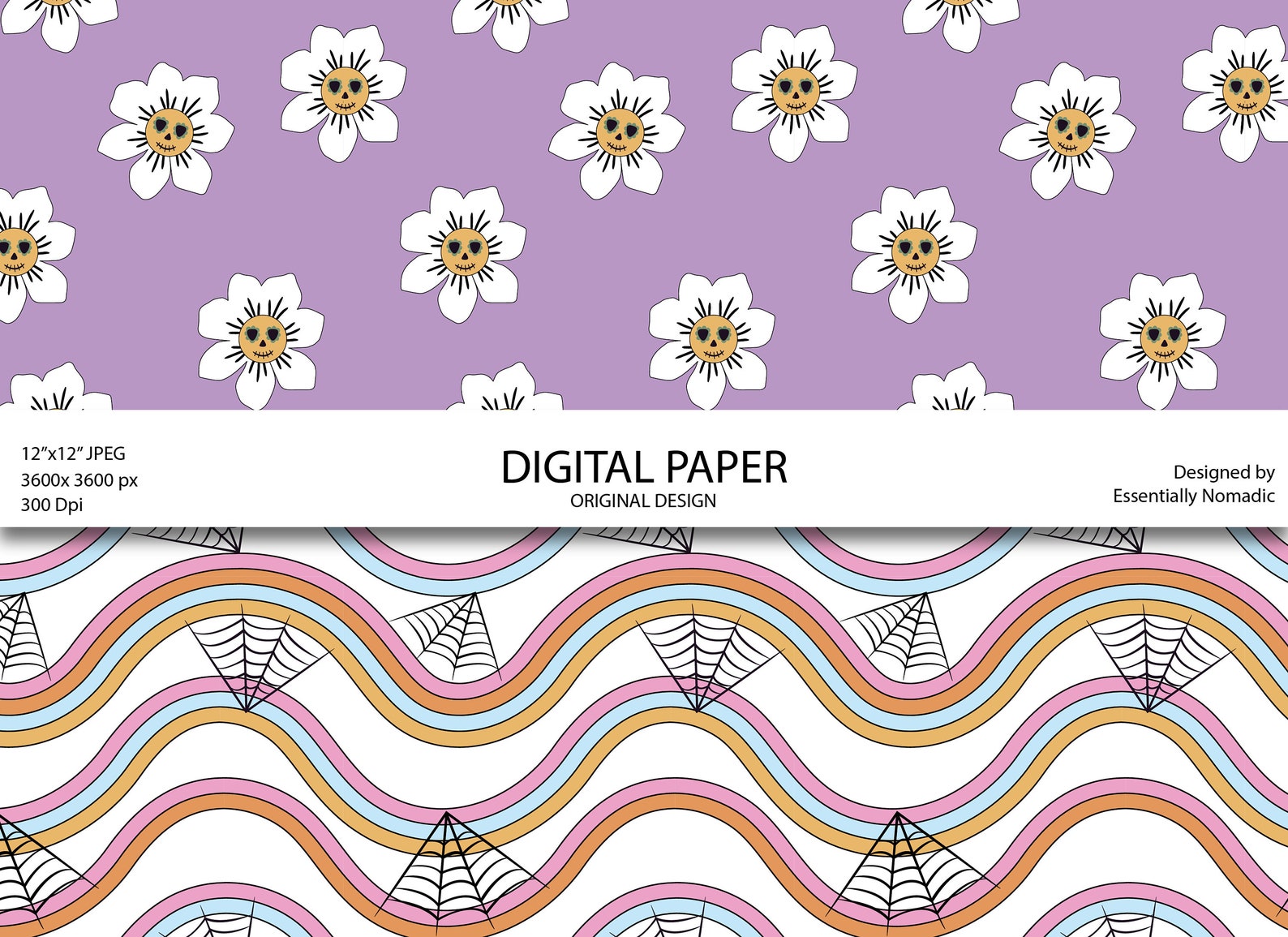 Pastel Halloween Digital Paper, Pink Purple Retro Halloween Seamless ...
