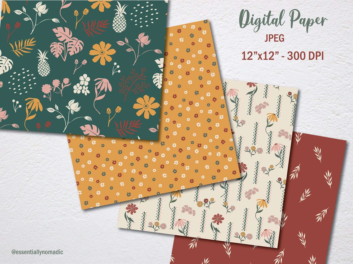 Floral Digital Paper Boho Flowers Seamless Pattern Floral - Etsy