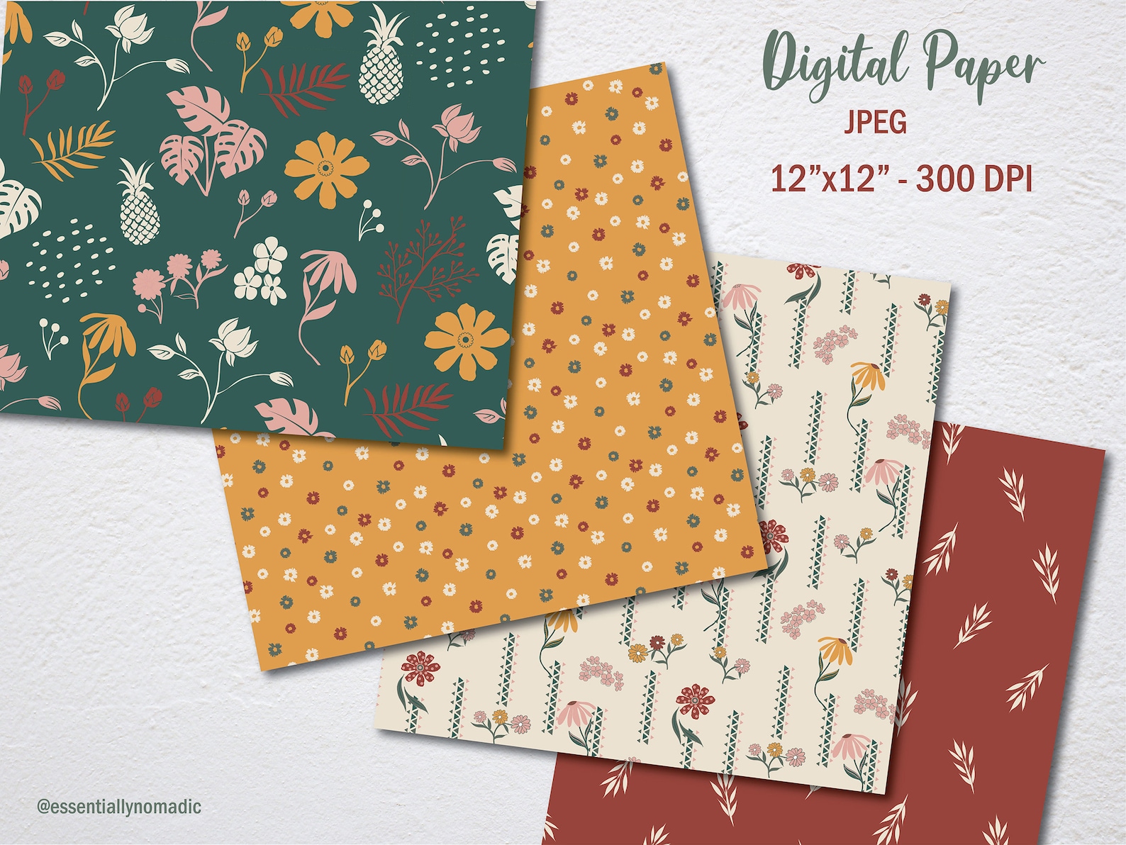 Floral Digital Paper Boho Flowers Seamless Pattern Floral - Etsy