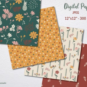 Floral Digital Paper, Boho Flowers Seamless Pattern,fall Floral ...