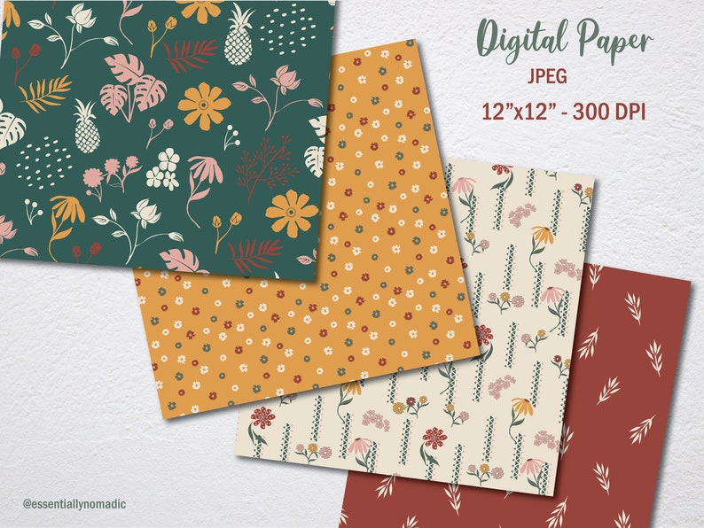 Floral Digital Paper Boho Flowers Seamless Pattern Floral - Etsy