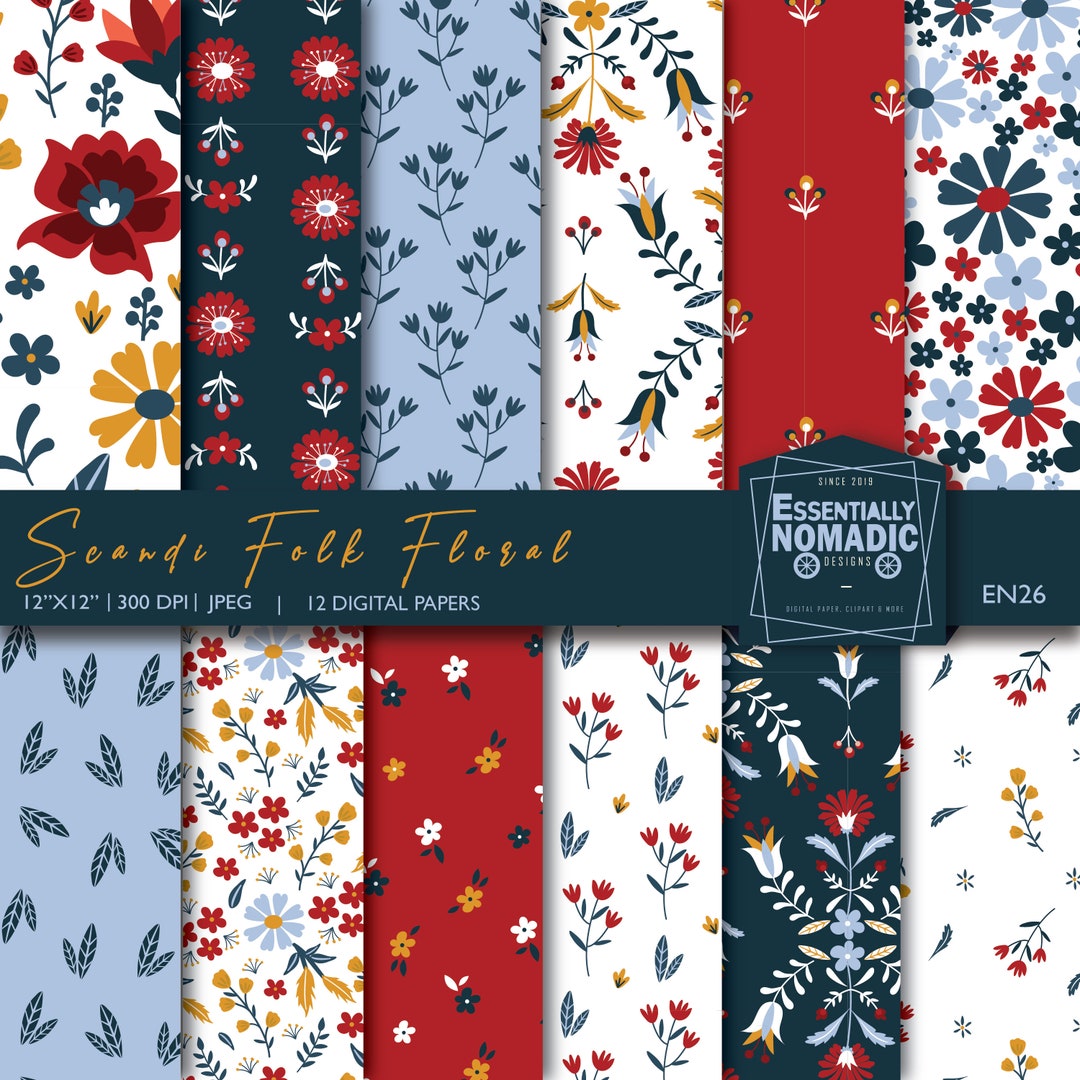 Scandinavian Floral Digital Paper Pack, Spring Seamless Pattern ...