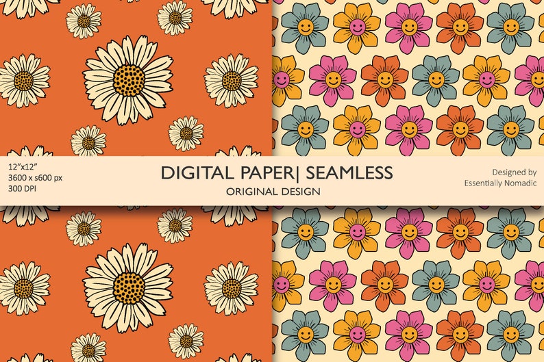 70s Retro Floral Digital Paper Flower Seamless Pattern - Etsy