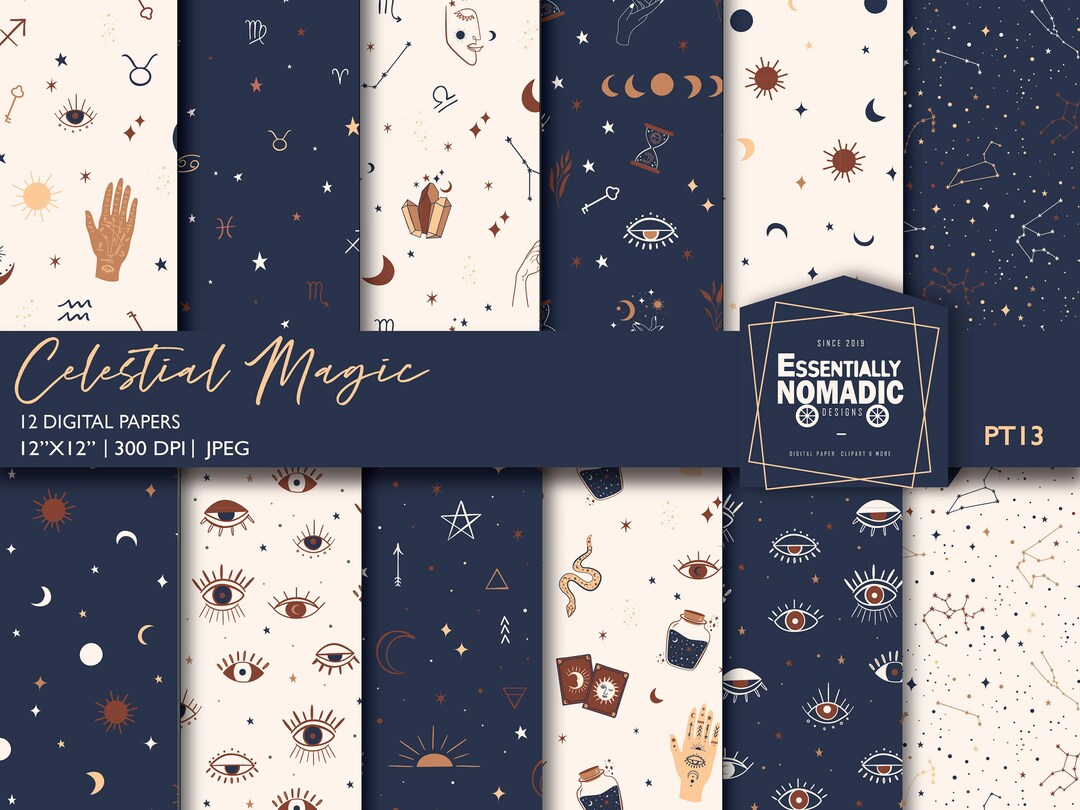 12 Magic Seamless Patterns, Witchcraft Digital Papers, Dark Academia ...