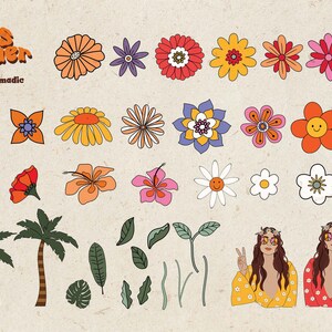 70s Summer Retro Clipart Set, Groovy Elements Beach Clipart Retro ...