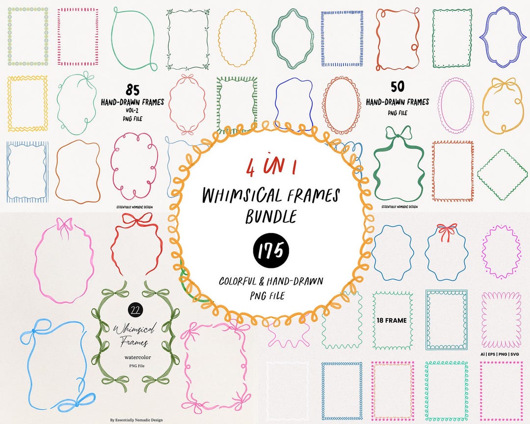 Watercolor Whimsical Frames Clipart: Coquette Bow Borders (PNG Digital ...