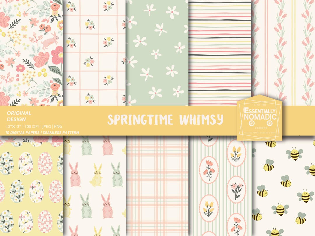 Easter Seamless Digital Paper, Pastel Spring Patterns, Bunny & Egg ...
