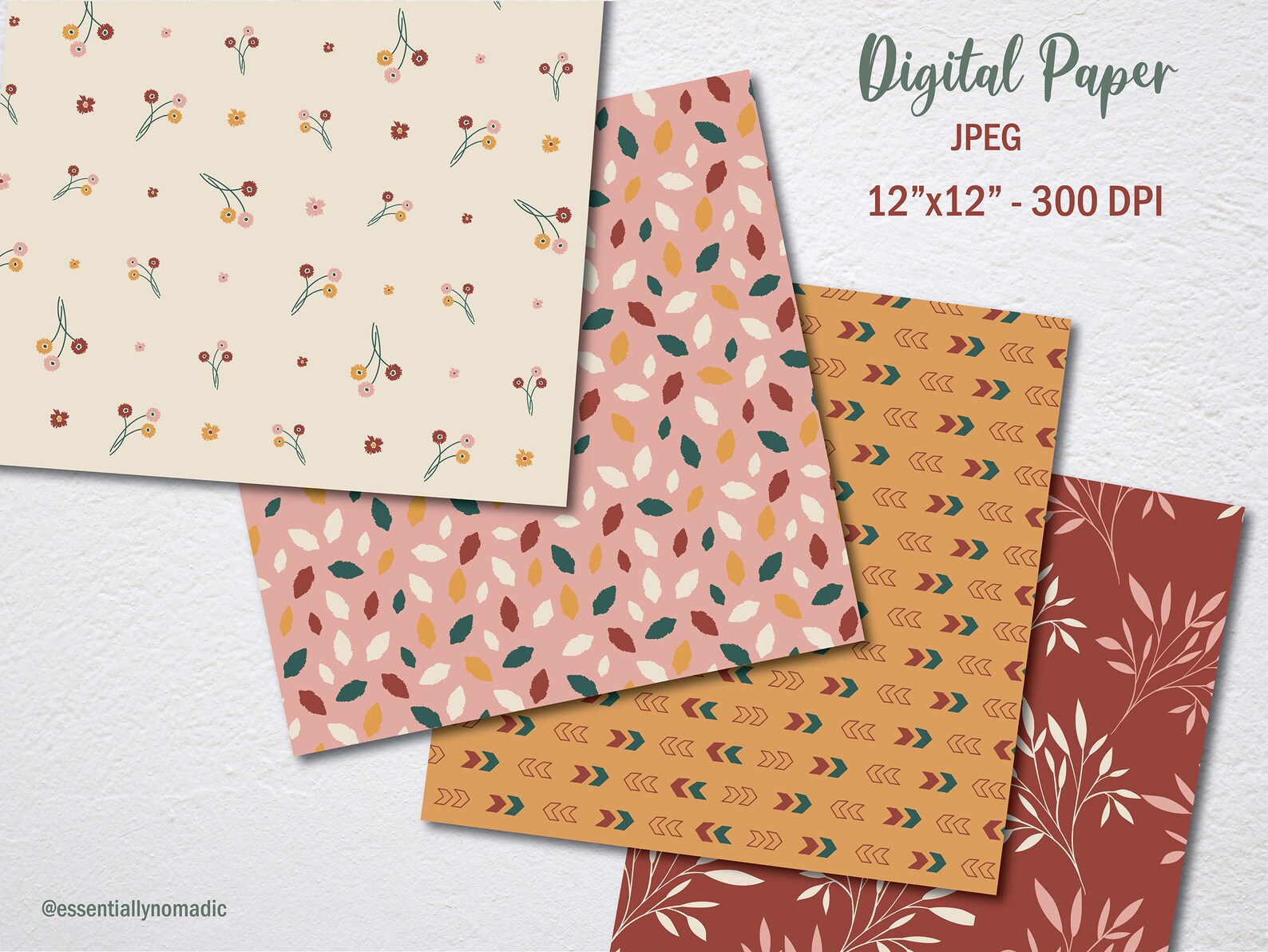Floral Digital Paper Boho Flowers Seamless Pattern Floral - Etsy