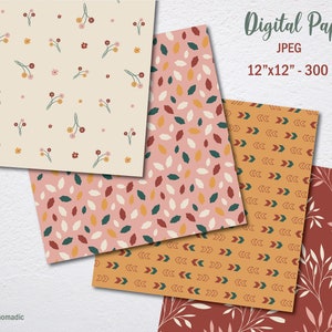 Floral Digital Paper, Boho Flowers Seamless Pattern,fall Floral ...