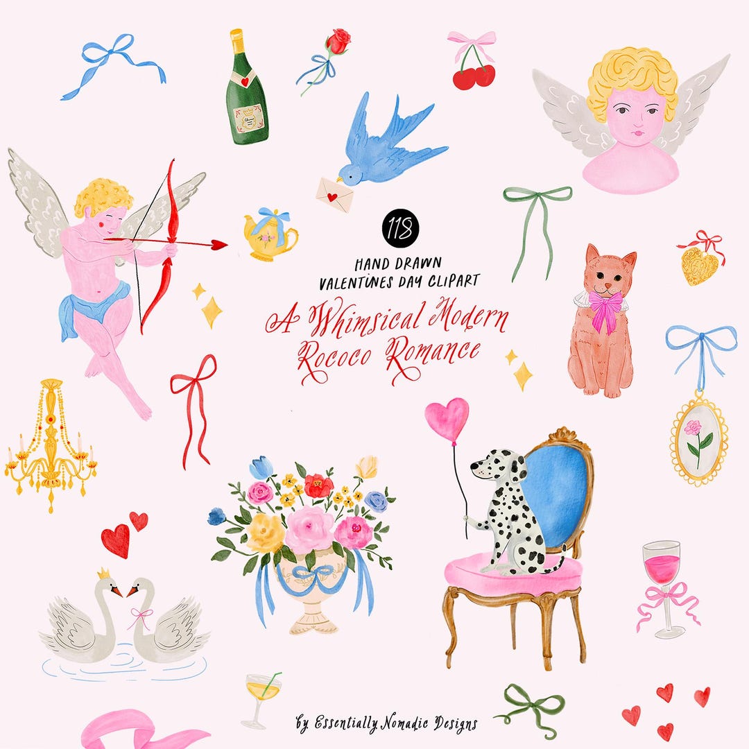 118 Hand Drawn Whimsical Love Clipart, Quirky Valentine’s Day ...
