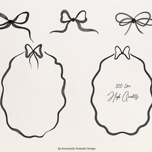 Watercolor Bow Ribbon Frames Clipart, Coquette Bows Border PNG, Elegant ...