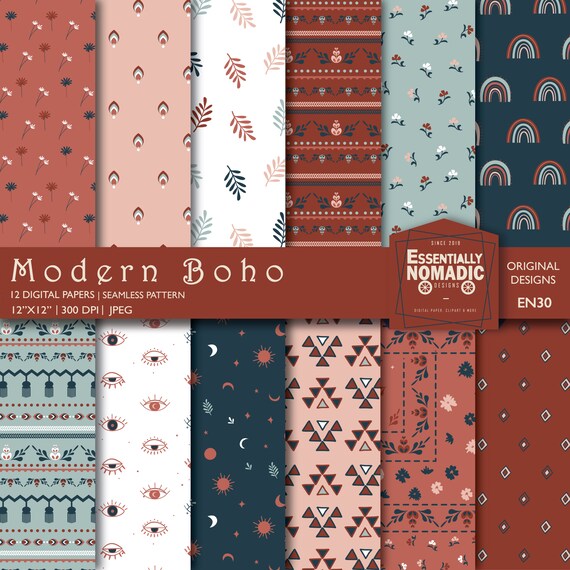Modern Boho Digital Paper Seamless Pattern Minimal Ethnic | Etsy