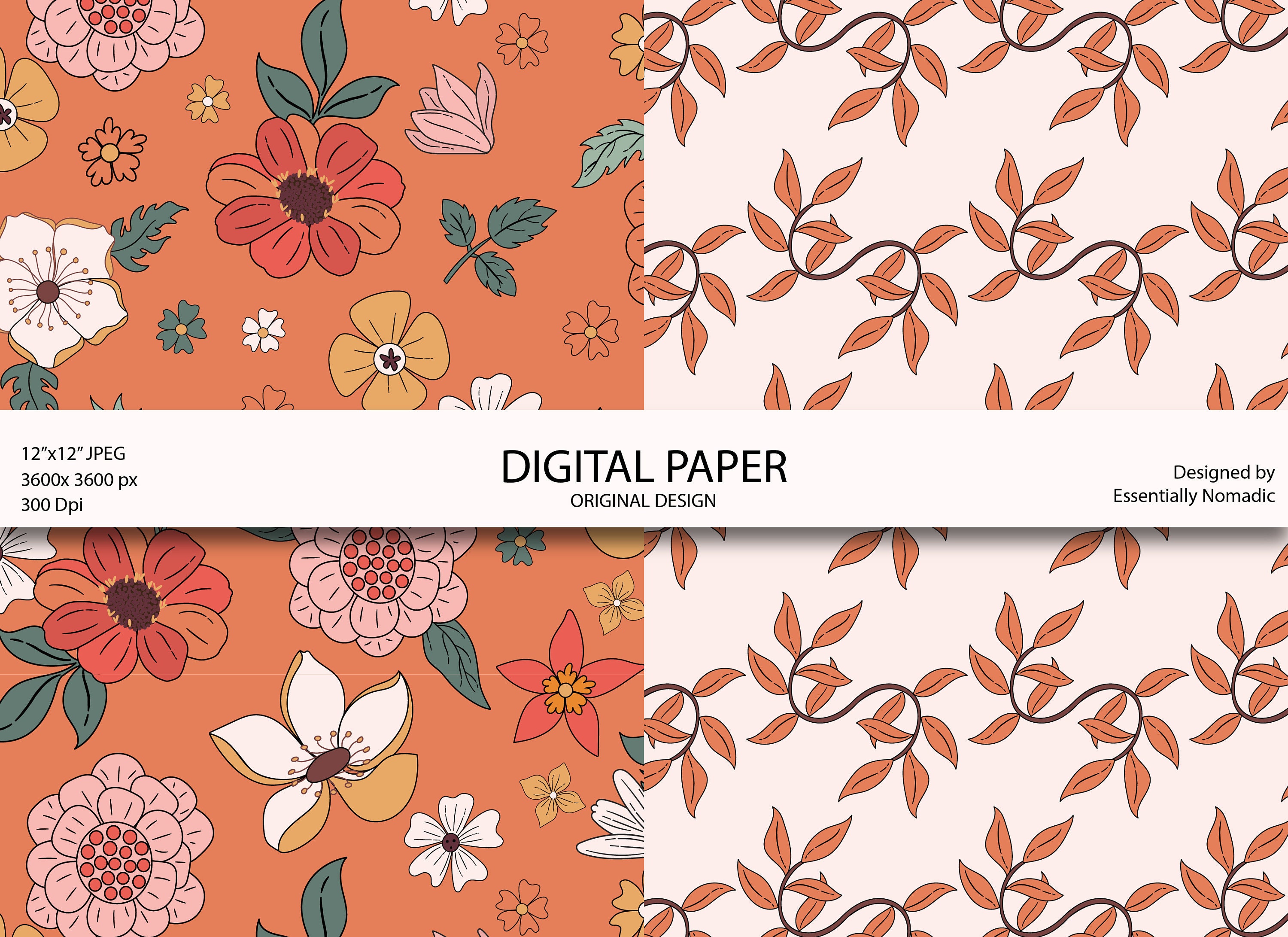 Boho Floral Digital Paper70s Flower Seamless Pattern Retro - Etsy