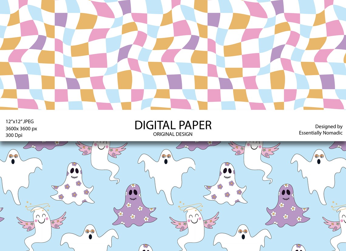 Pastel Halloween Digital Paper, Pink Purple Retro Halloween Seamless ...