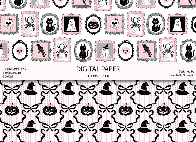 Whimsy Halloween Digital Paper Pack, Pastel Goth Cute Spooky Seamless ...
