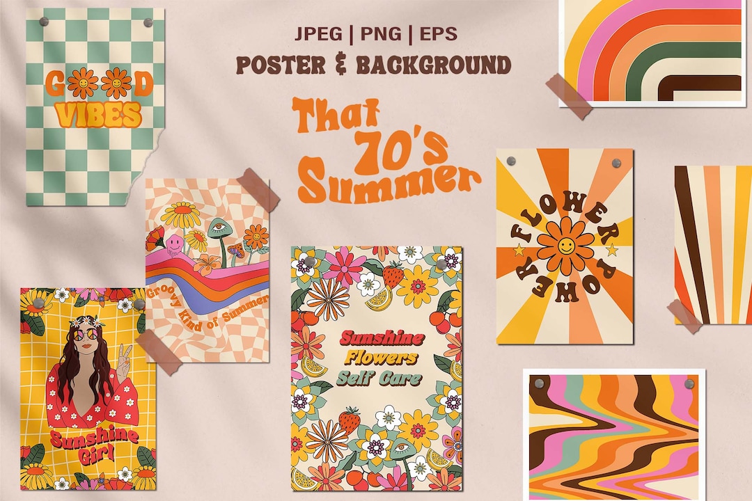 70s Retro Posters Funky Printable Wall Art Decor Colorful - Etsy