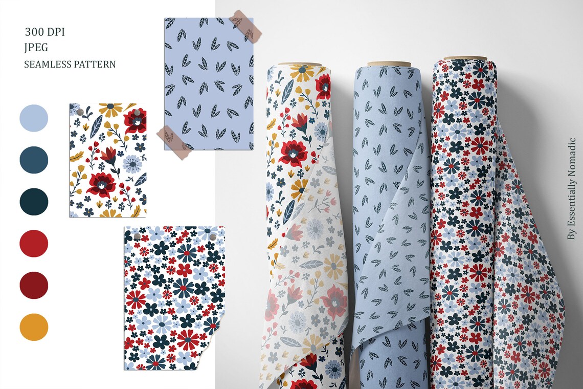Scandinavian Floral Digital Paper Pack, Nordic Folk Art (12 JPEG Files ...