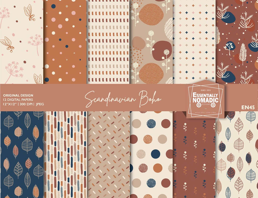 Scandinavian Digital Paper, Boho Seamless Pattern, Geometric Digital ...