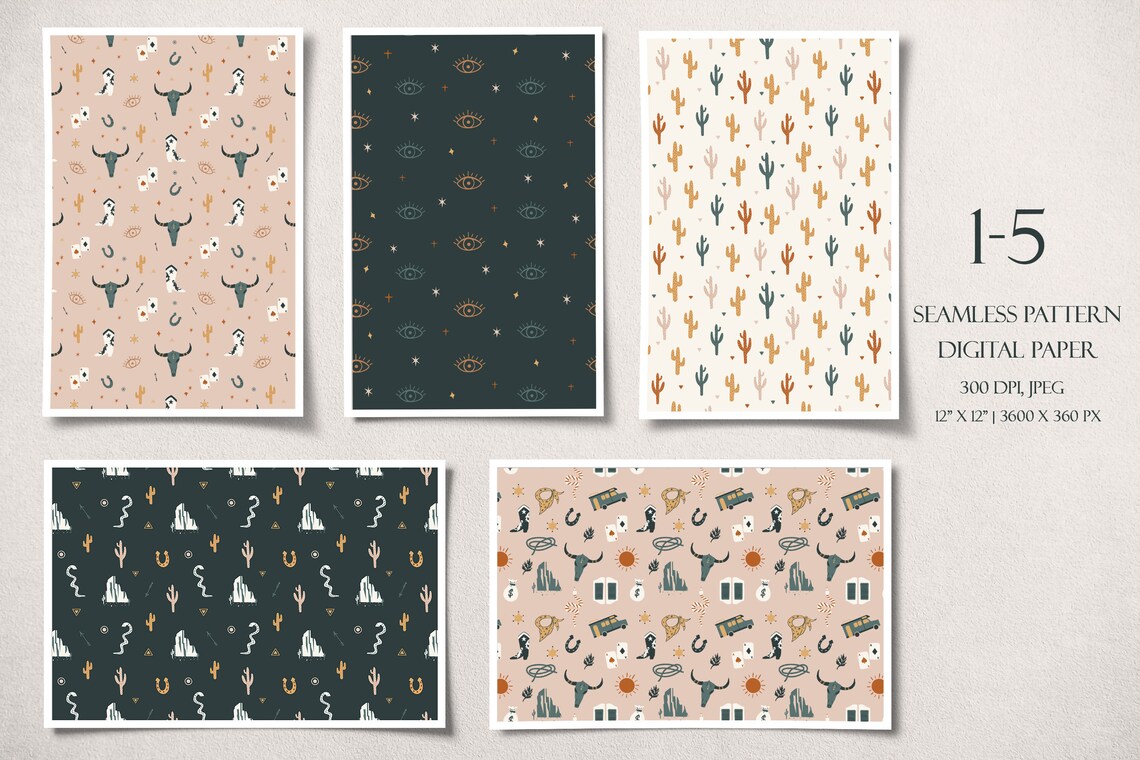 Wild West Digital Papersouthwestern Printboho Cactus Sun Eye - Etsy