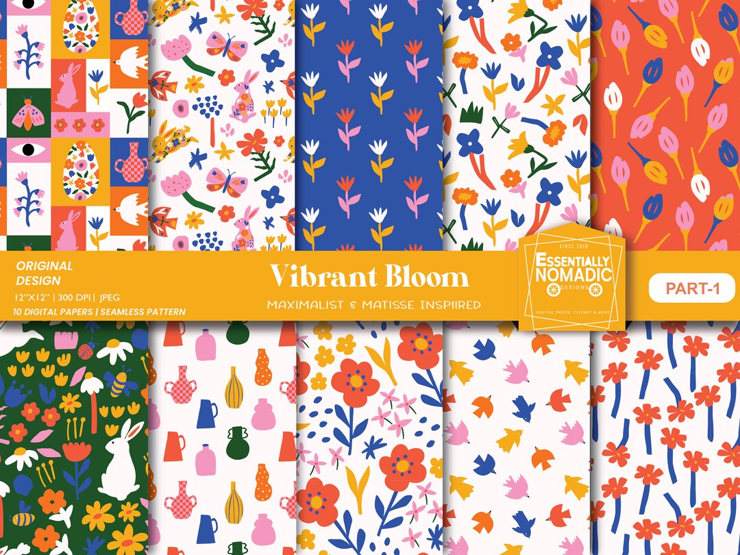 Spring Floral Digital Paper, Bright Blooms Seamless Pattern, Easter ...