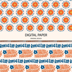 Groovy Digital Paper Set, 70s Seamless Patterns, Red Pink Blue Floral ...