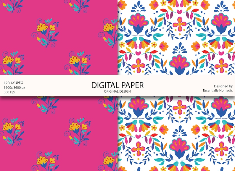 Mexican Digital Paper Pack Folk Floral Seamless Pattern - Etsy