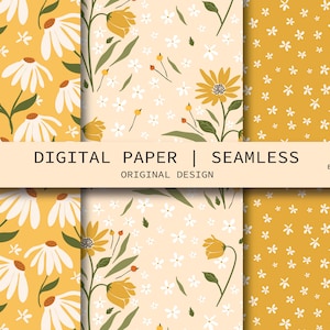 Floral Digital Paper Pack, Wildflower Seamless Pattern, Daisy Floral ...