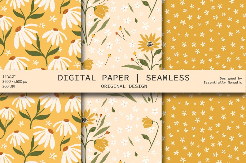 Floral Digital Paper Pack Wildflower Seamless Pattern Daisy - Etsy