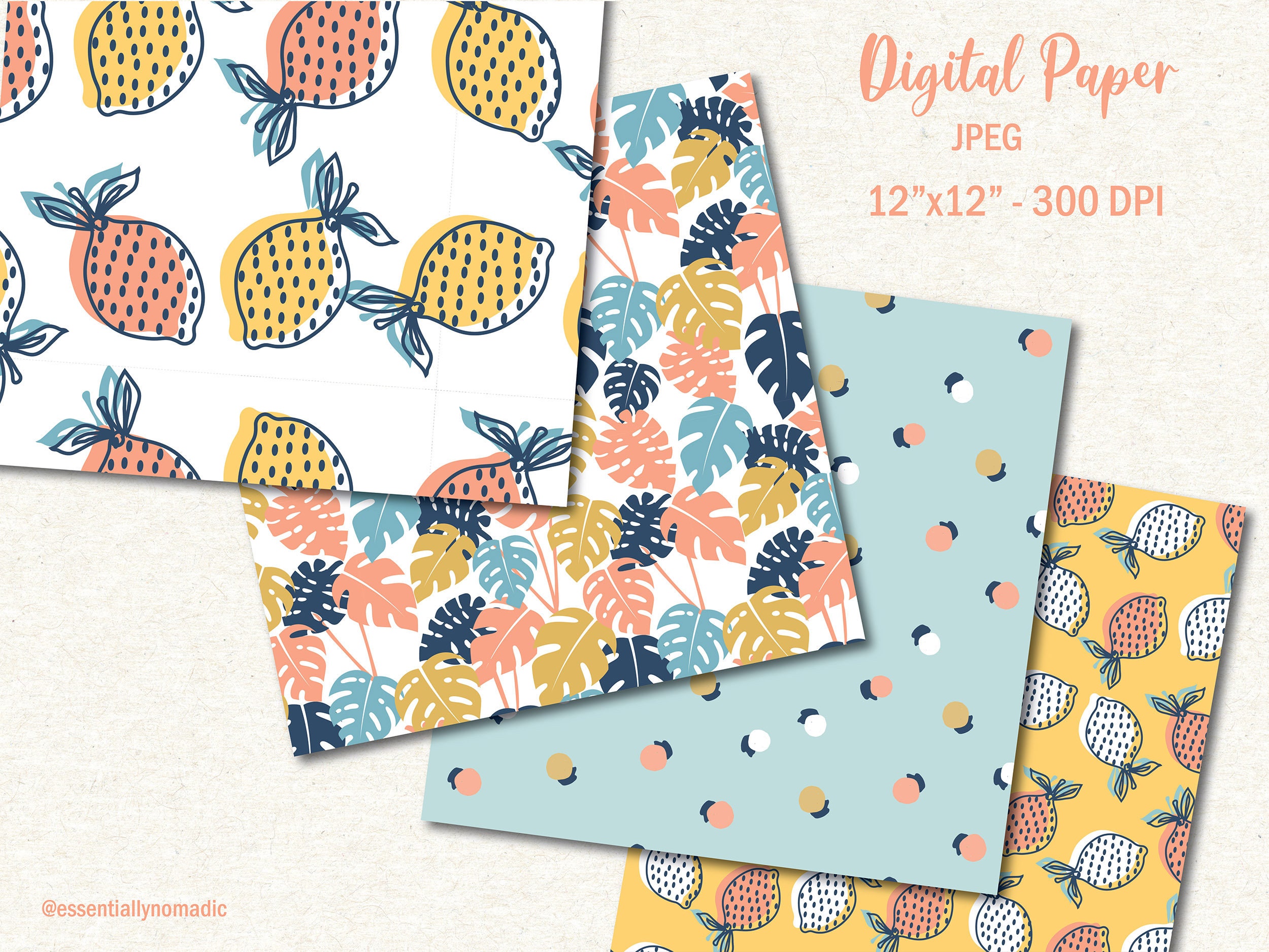 Fruity Summer Digital Paper Packmonstera Print Seamless - Etsy