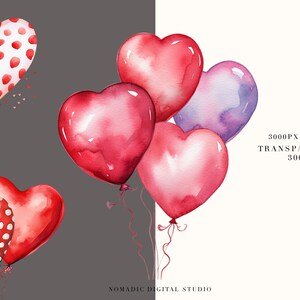 Watercolor Heart Balloon Clipart Set, Valentines Day Clipart, Red ...