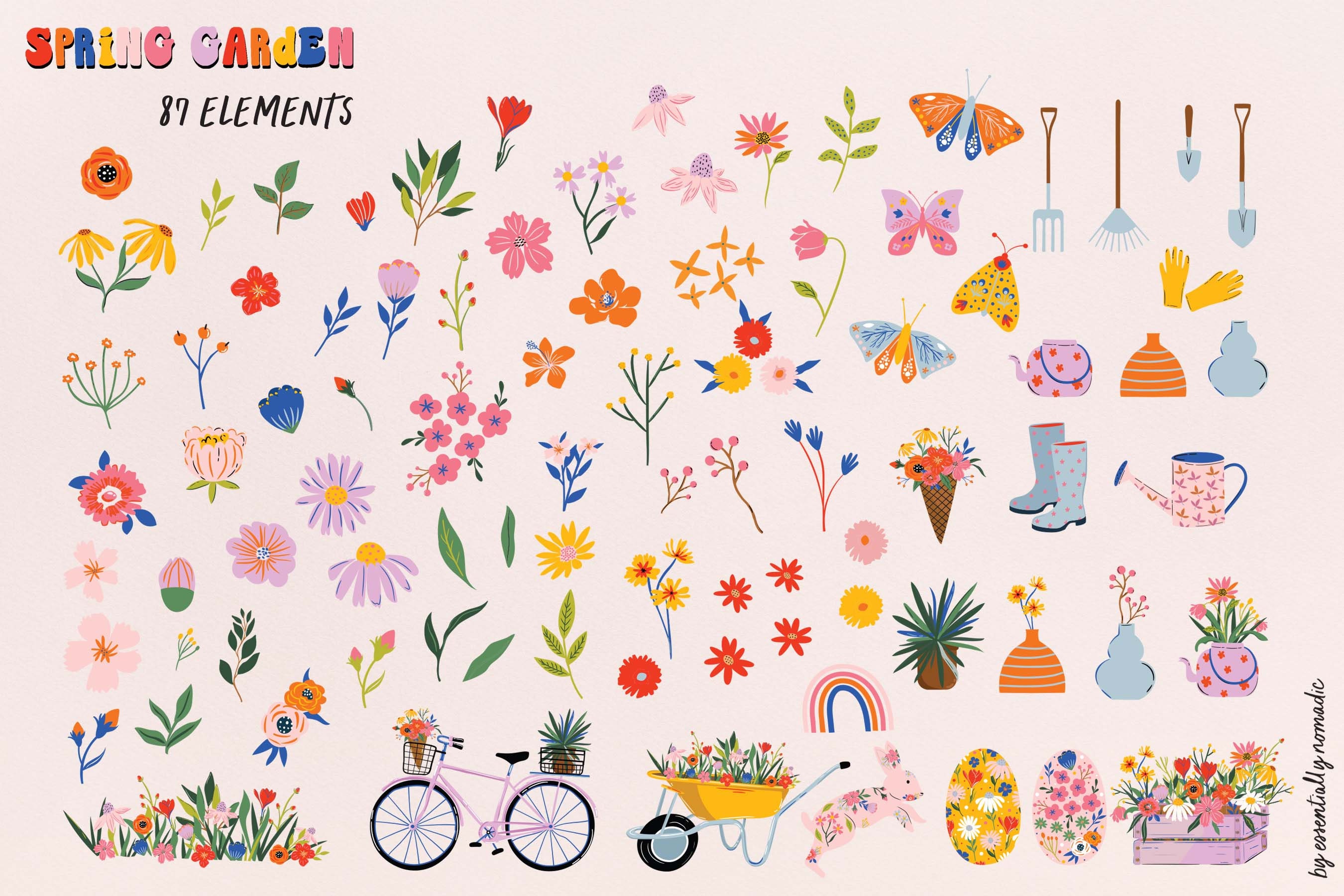 Cute Spring Flowers Clipart Set, Bright Floral Elements Clipart,spring ...