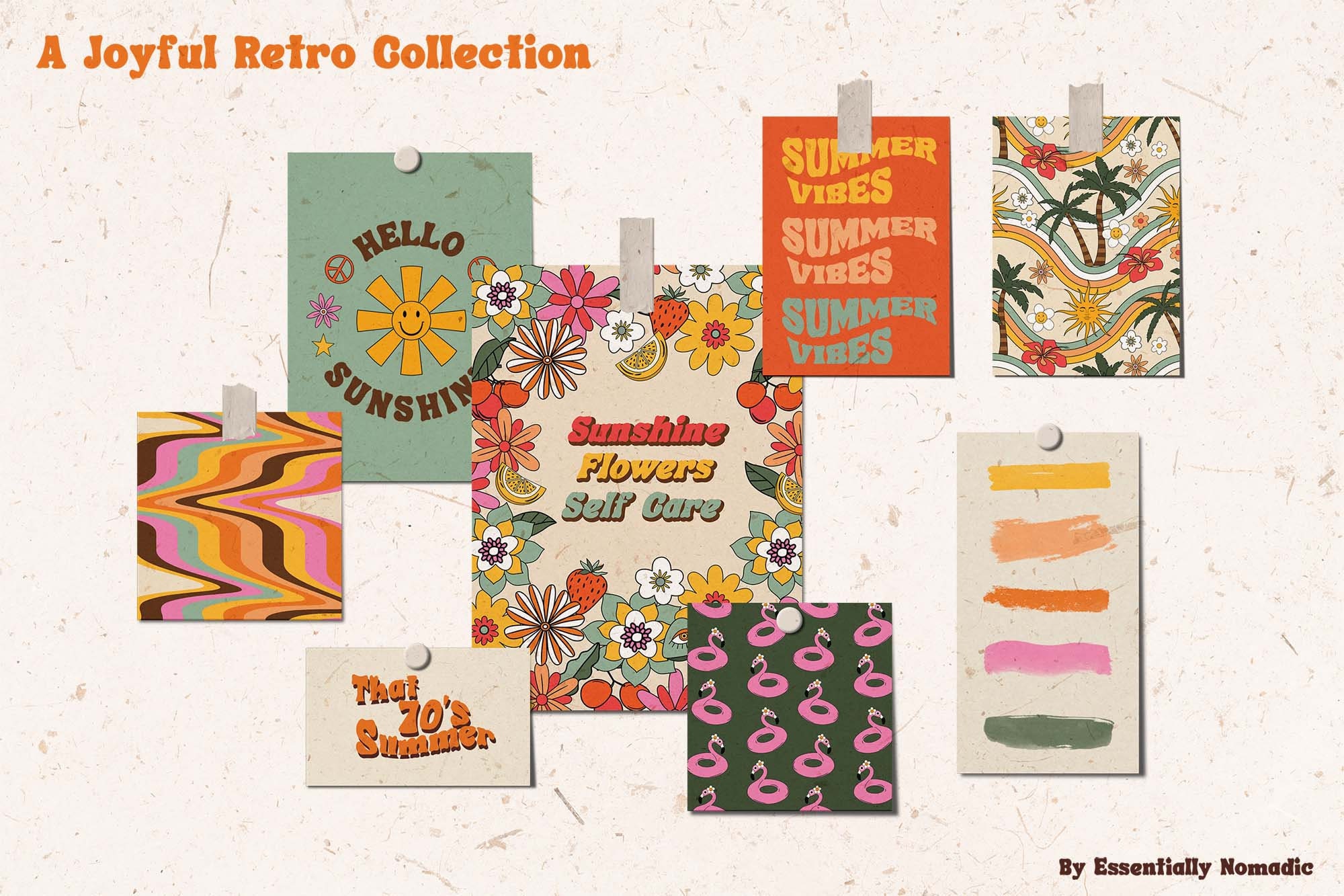 70s Summer Retro Clipart Set Groovy Elements Clipart Retro - Etsy