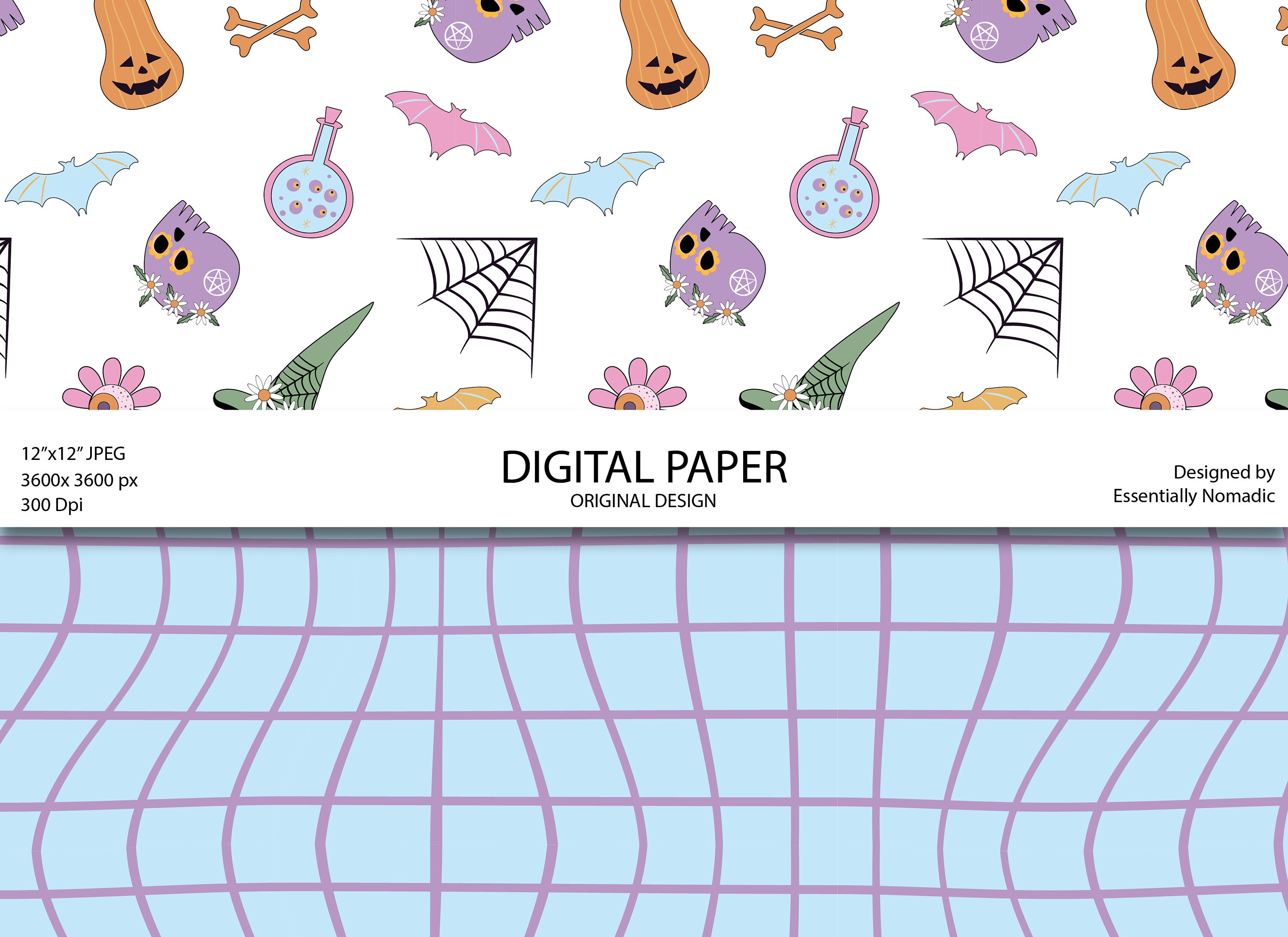Pastel Halloween Digital Paper, Pink Purple Retro Halloween Seamless ...