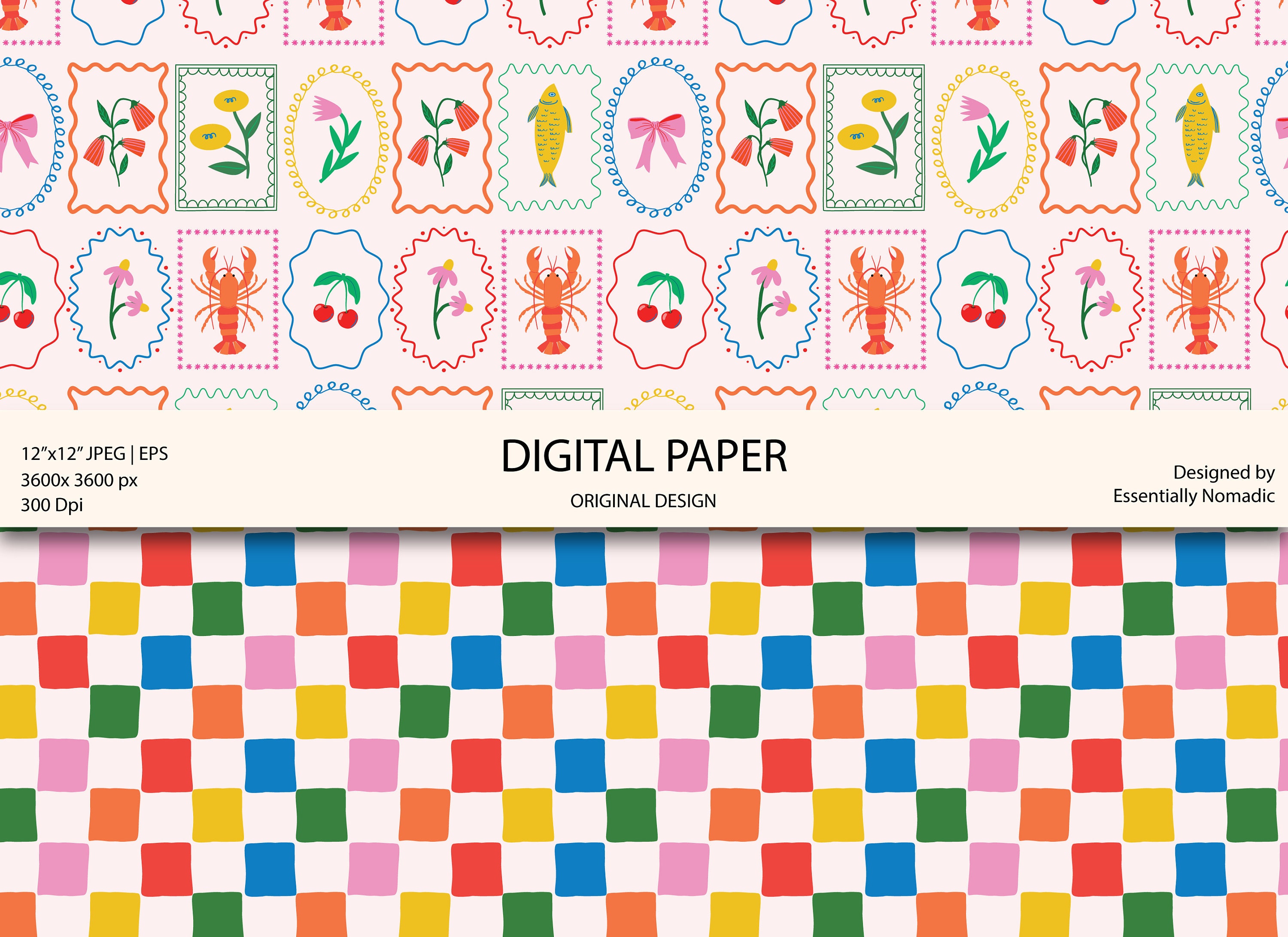 Summer Floral Digital Paper, Sea Life, Fish, Crustacean Seamless ...