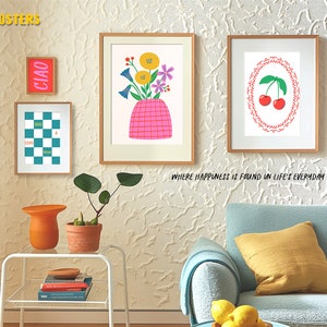 50 Joyful Wall Art, Food Floral Poster, Risograph Effect Printable Art, Riso Art Print, Summer ...