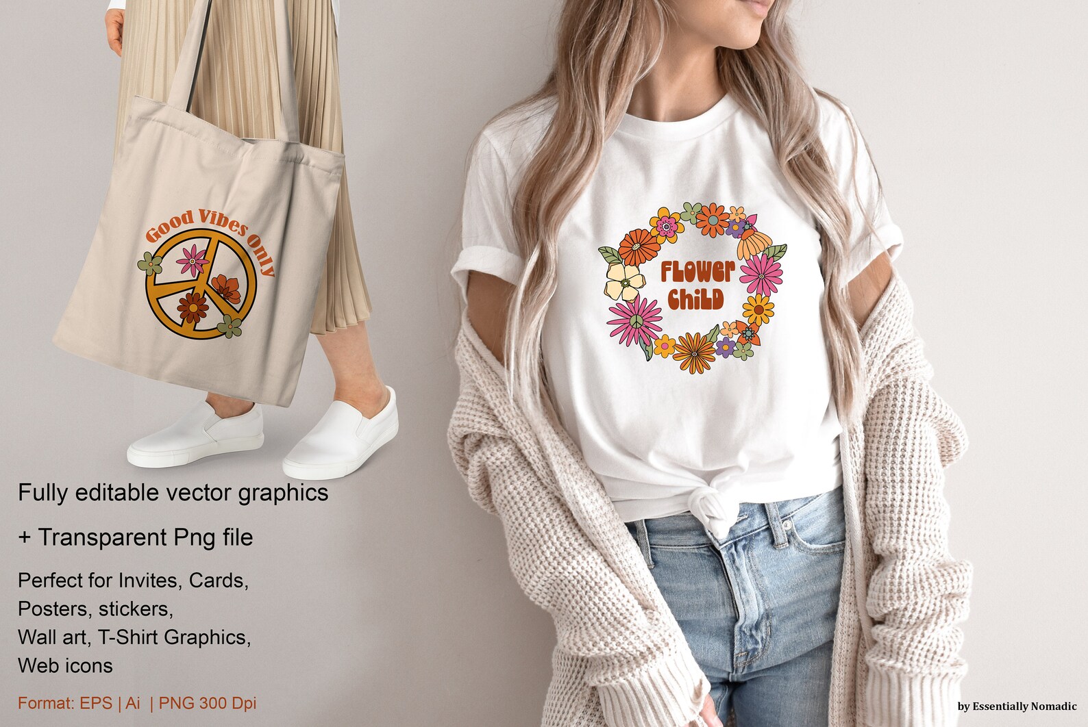 70s Retro Clipart Set Boho Clipart Groovy Retro Flowers - Etsy