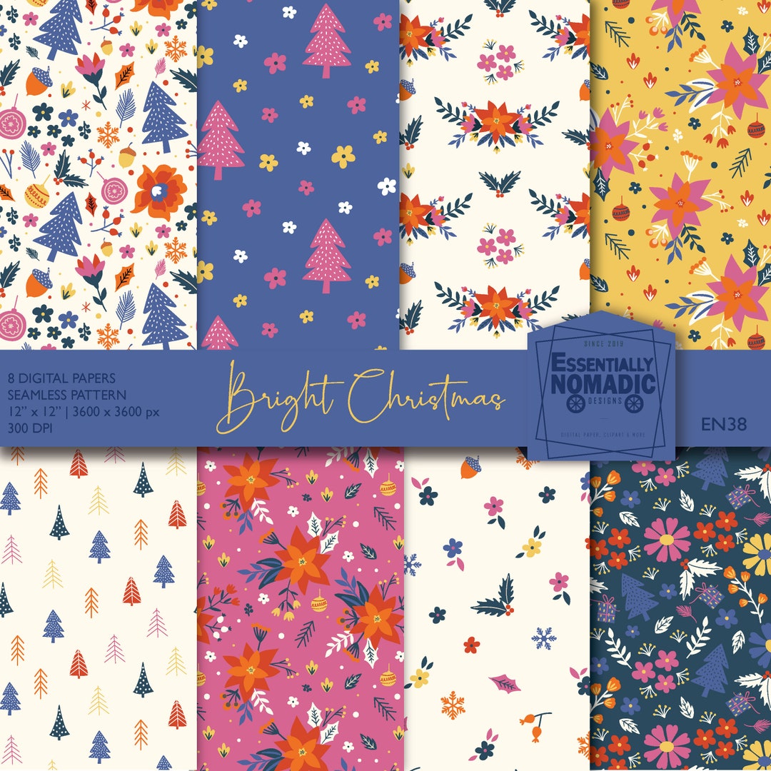 Bright Colorful Christmas Digital Paper, Maximalist Christmas Seamless ...