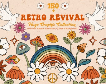 Groovy Boho Digital Clipart Collection Individual PNG Logo - Etsy